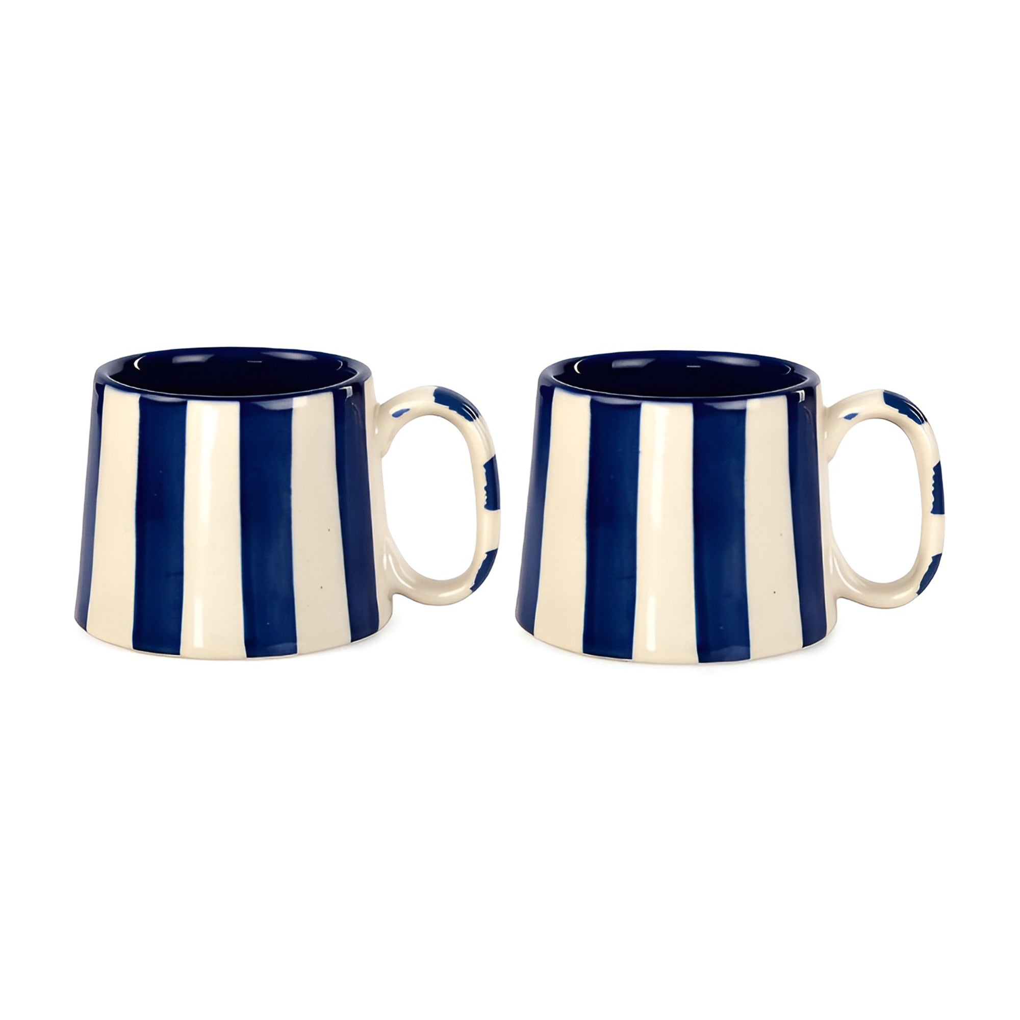 Handmade Ceramic Dark Blue Stripe Coffee & Tea Mug (Set of 2) | Uno ...