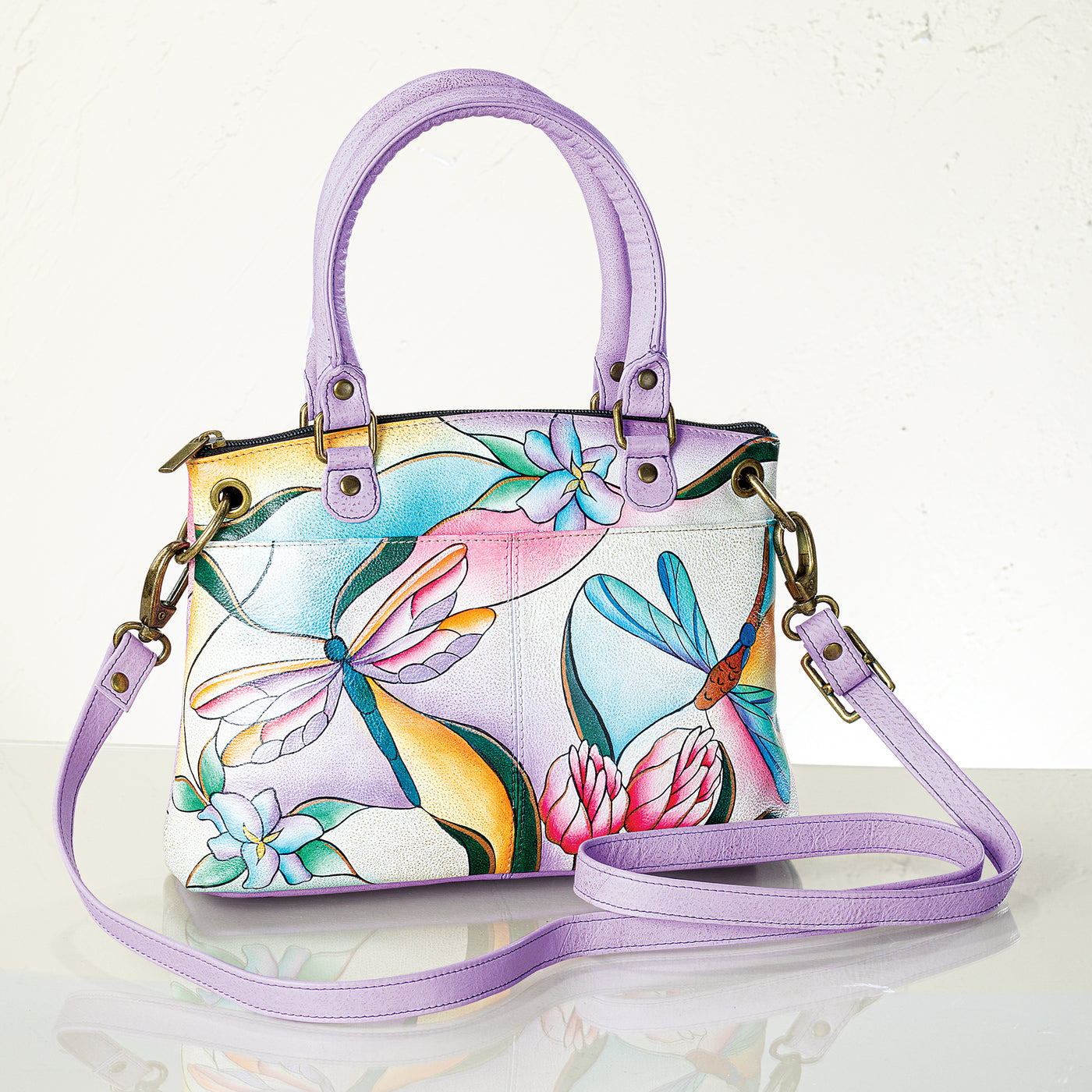 Hand-Painted Stained Glass Dragonfly Satchel | Uno Alla Volta