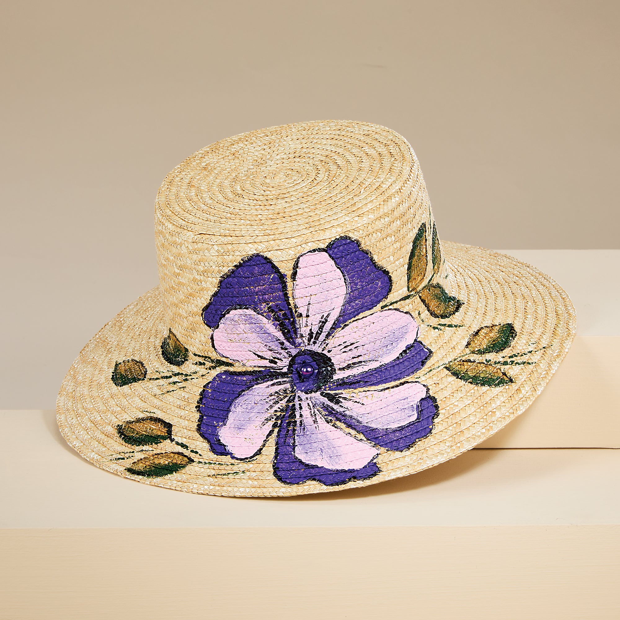 Violetta Purple Hand-Painted Italian Straw Sun Hat | Uno Alla Volta