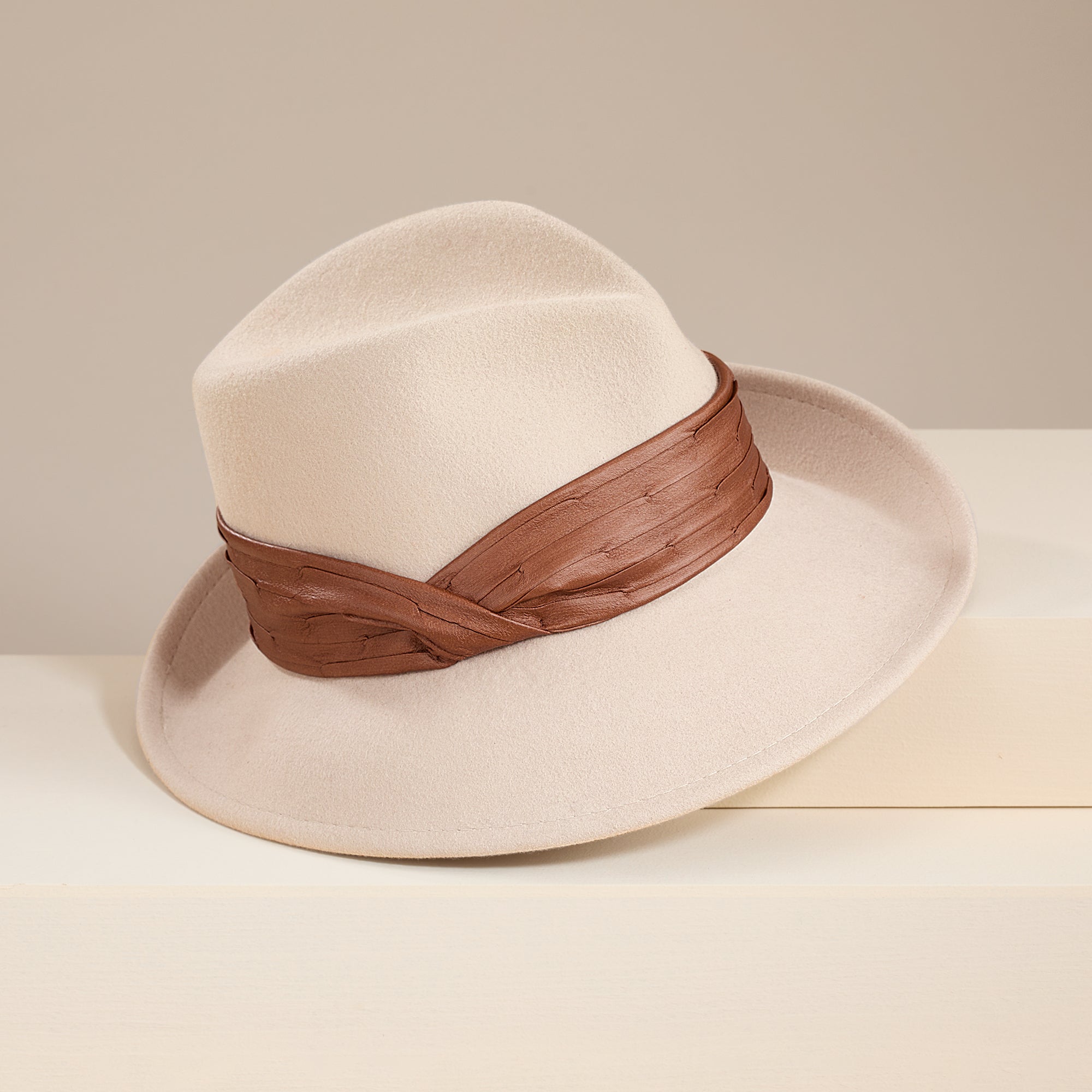Renata Ivory Italian Leather & Wool Fedora | Uno Alla Volta