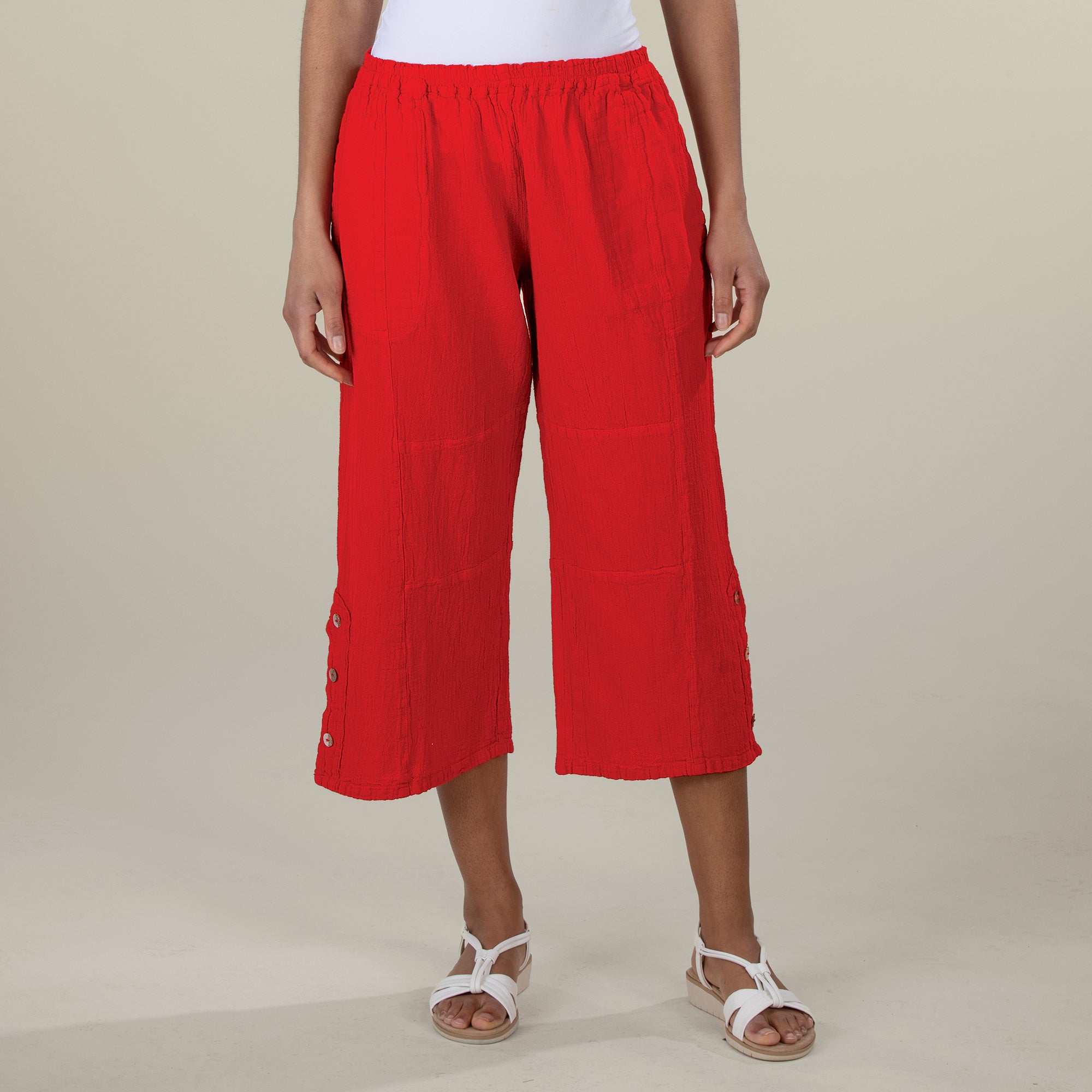 Frankie Red Cotton Cropped Pants | Uno Alla Volta