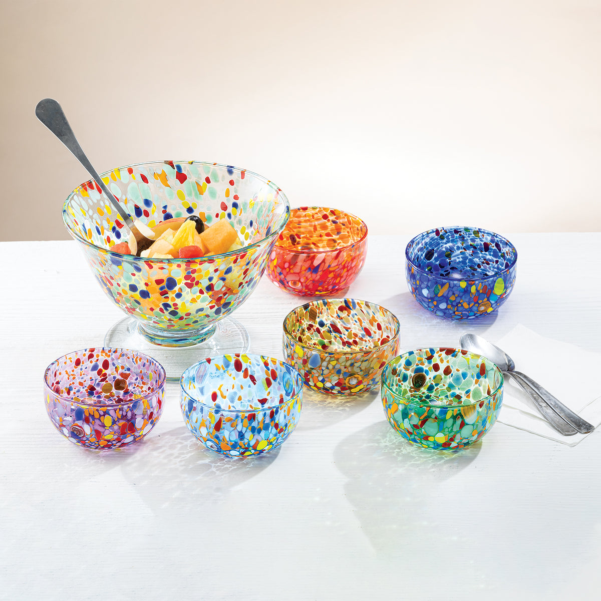 Murano-Style Rainbow Confetti Bowls, Set Of 6 | Uno Alla Volta