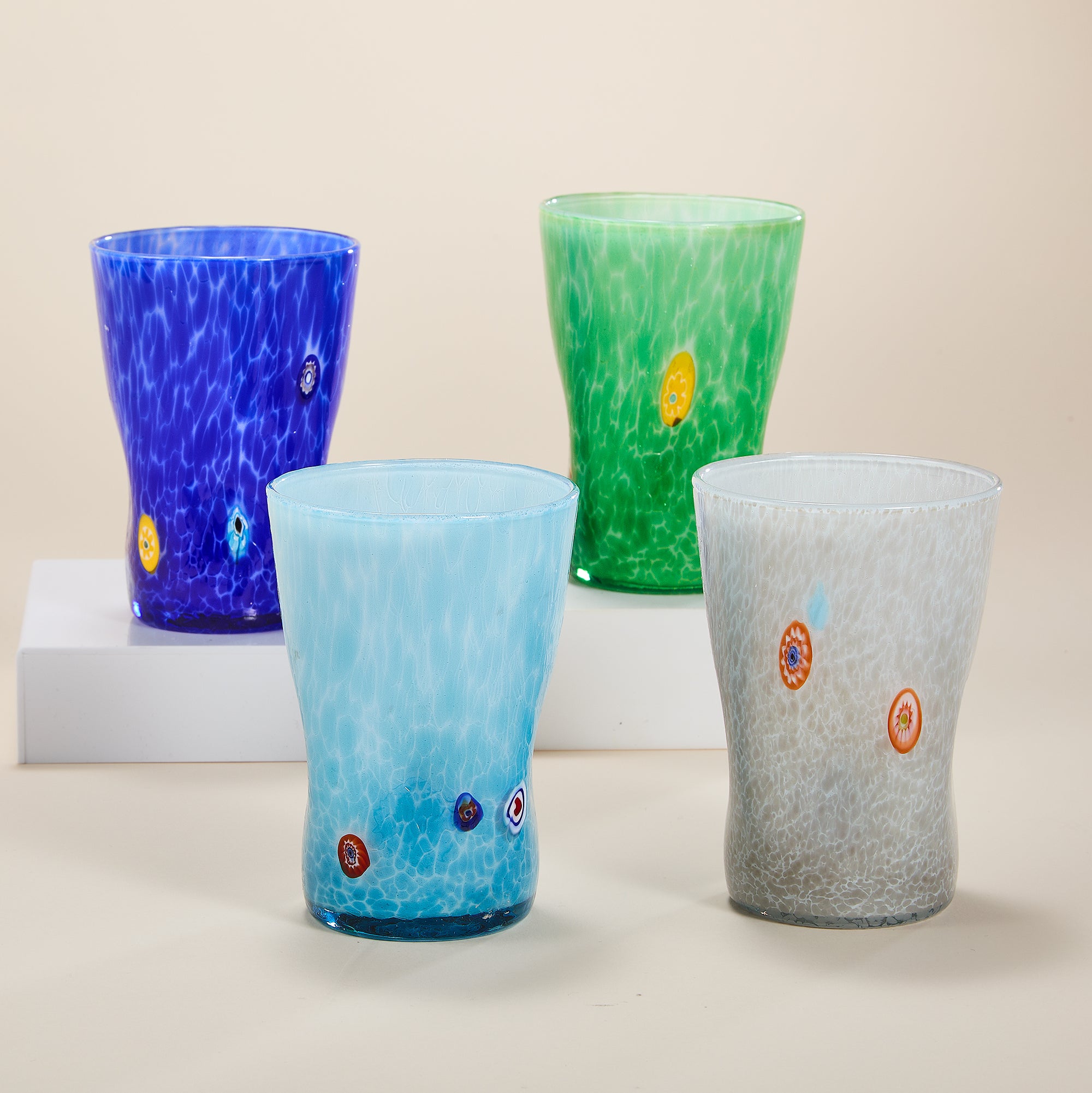 Murano-Style Millefiori Indented Drinking Glasses, Set of 4 | Uno Alla ...