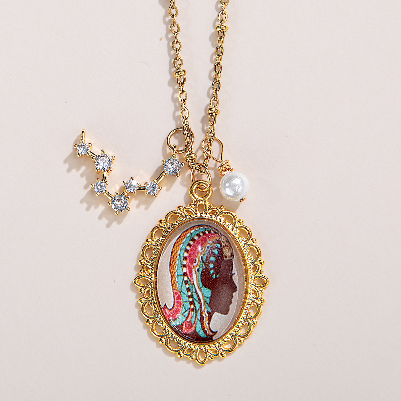 Painted Glass Virgo Zodiac Pendant Necklace (Preorder) | Uno Alla Volta
