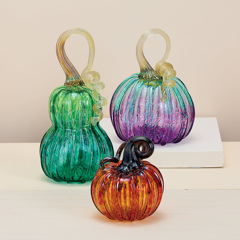 Hand-Blown Glass Emerald & Amethyst Pumpkin | Uno Alla Volta