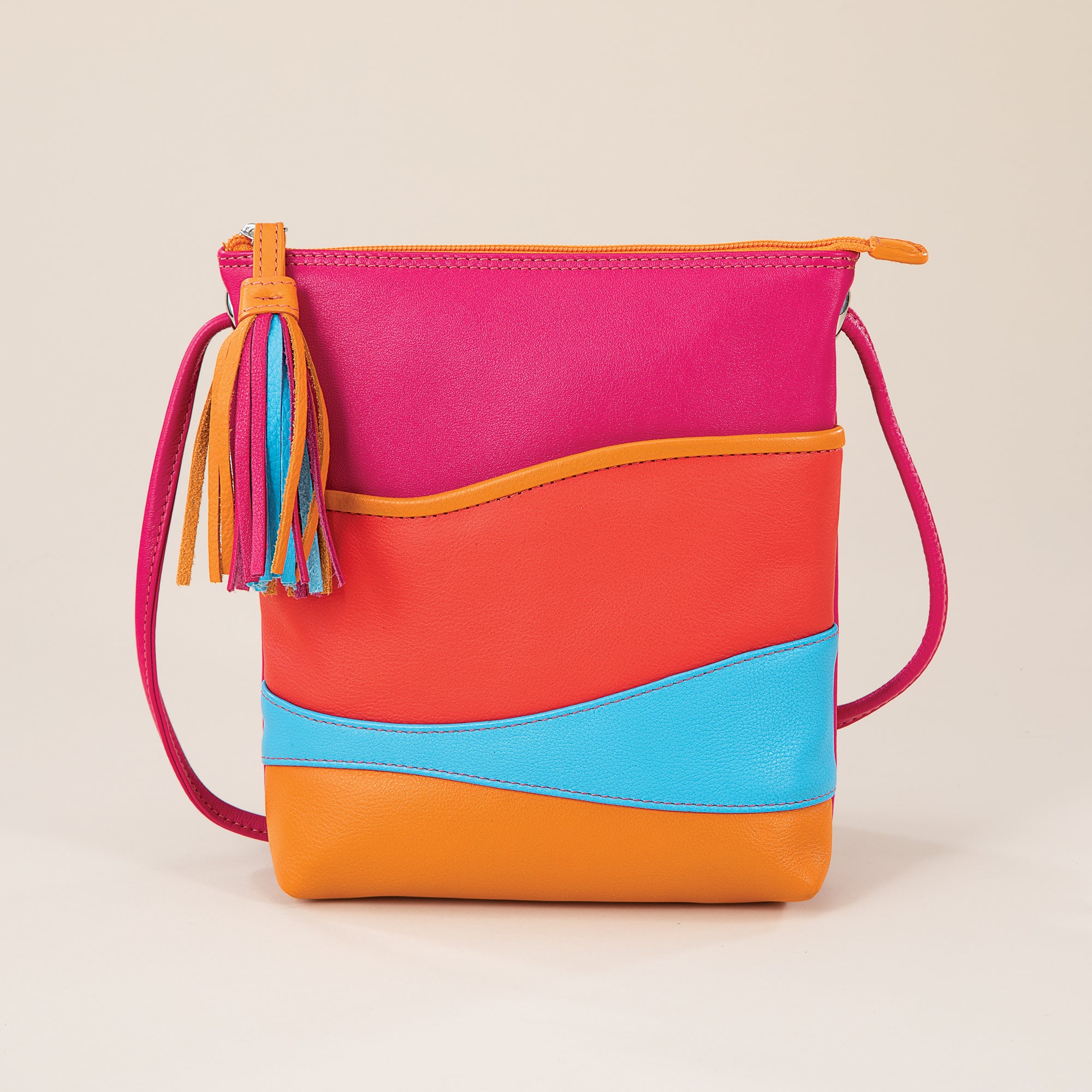 Island Sunrise Multi-Colored Leather Crossbody Tassel Bag | Uno Alla Volta