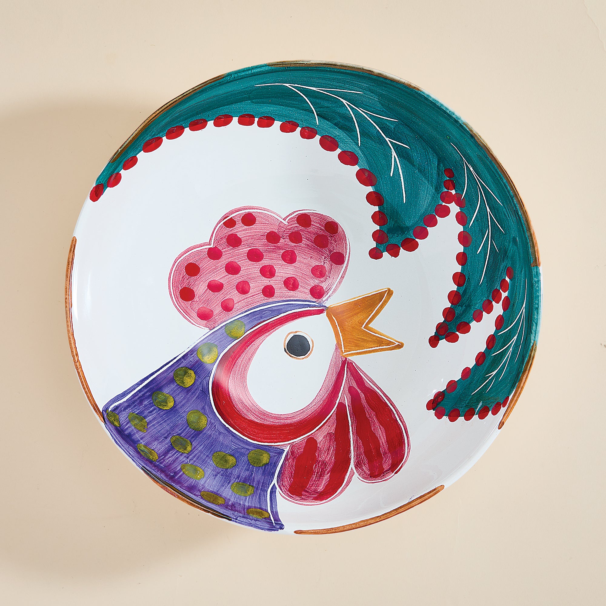 Spotted Rooster Ceramic Serving Bowl | Uno Alla Volta