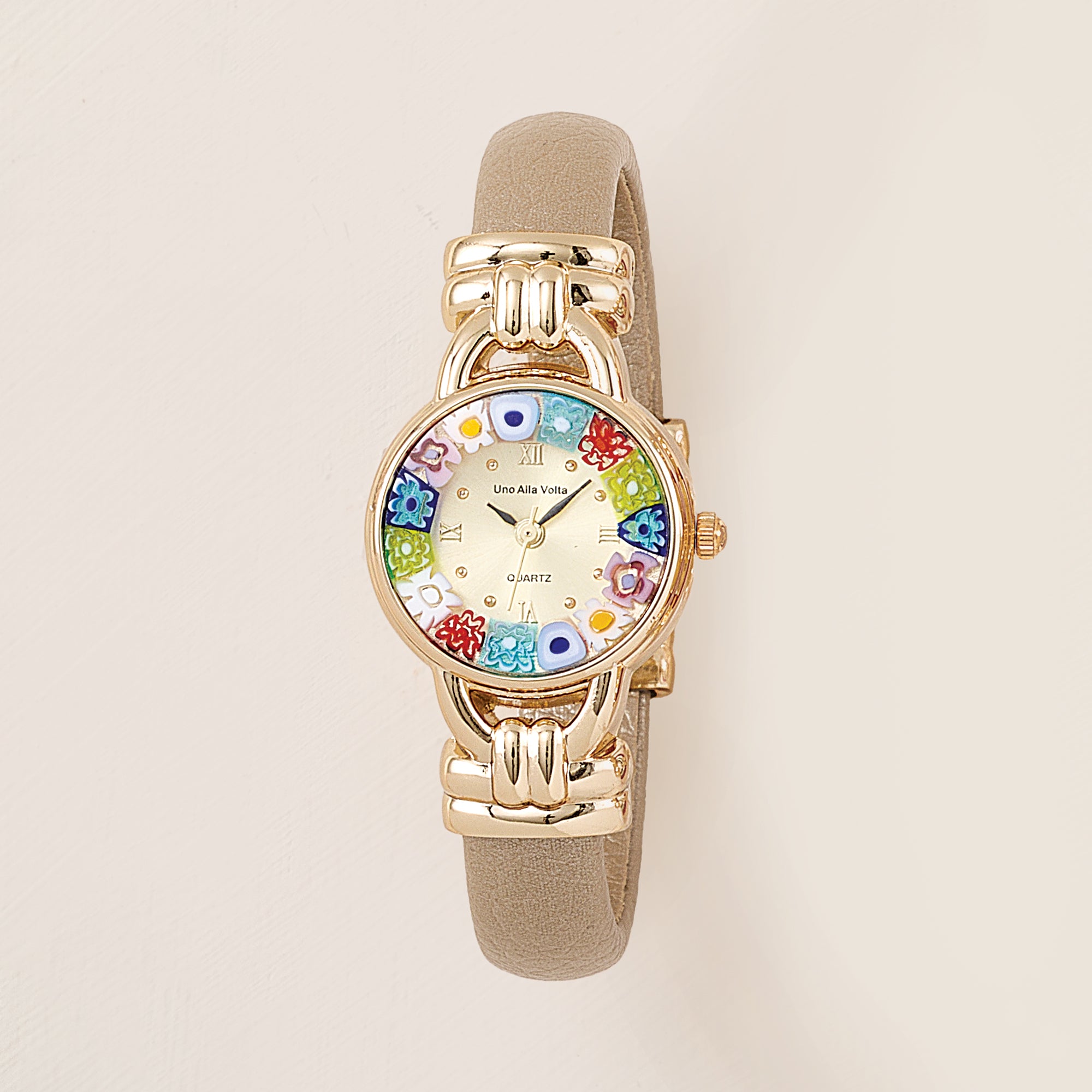 Murano Glass Millefiori Champagne Beige Cuff Watch | Uno Alla Volta