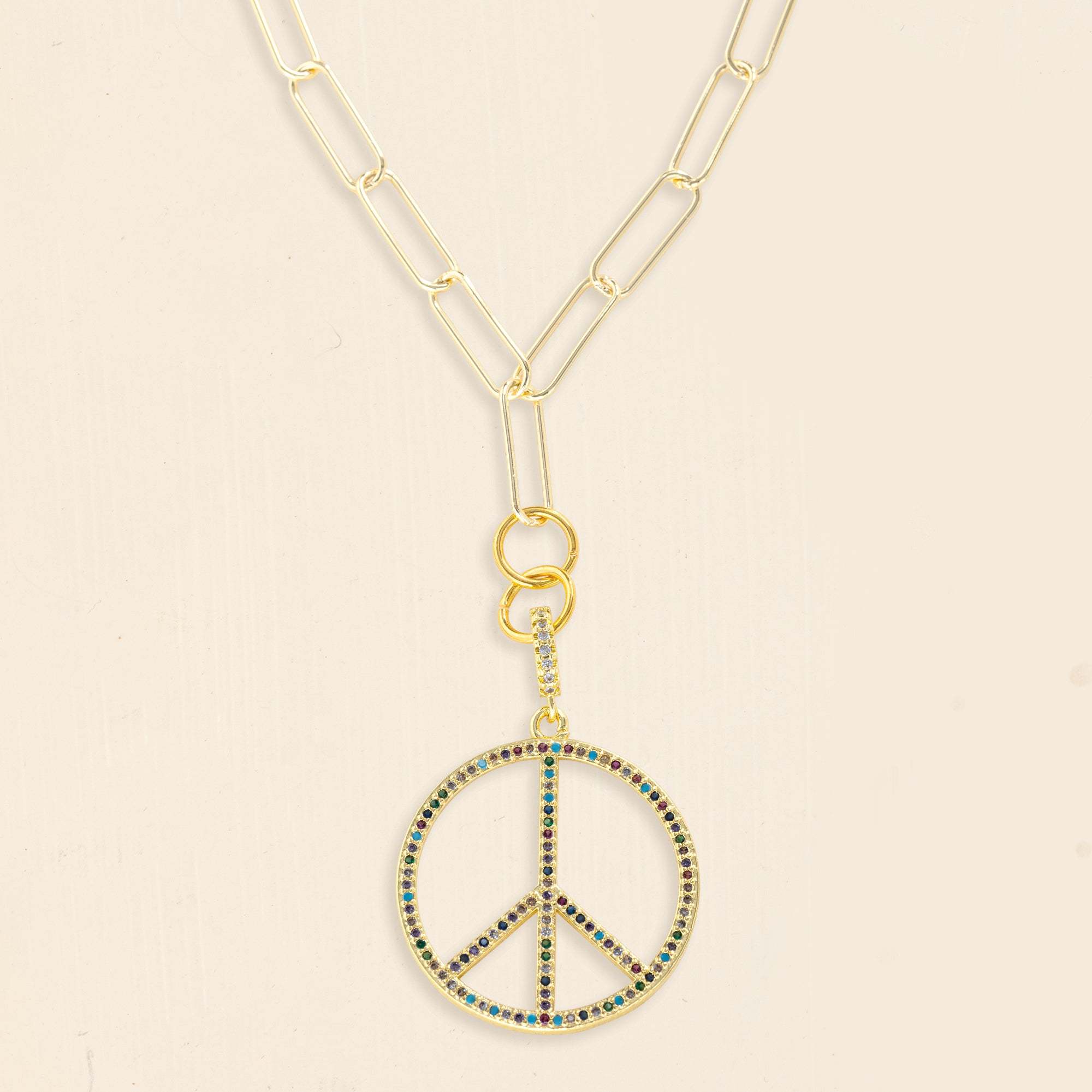 Peaceful Existence Crystal Peace Sign Pendant Necklace | Uno Alla Volta