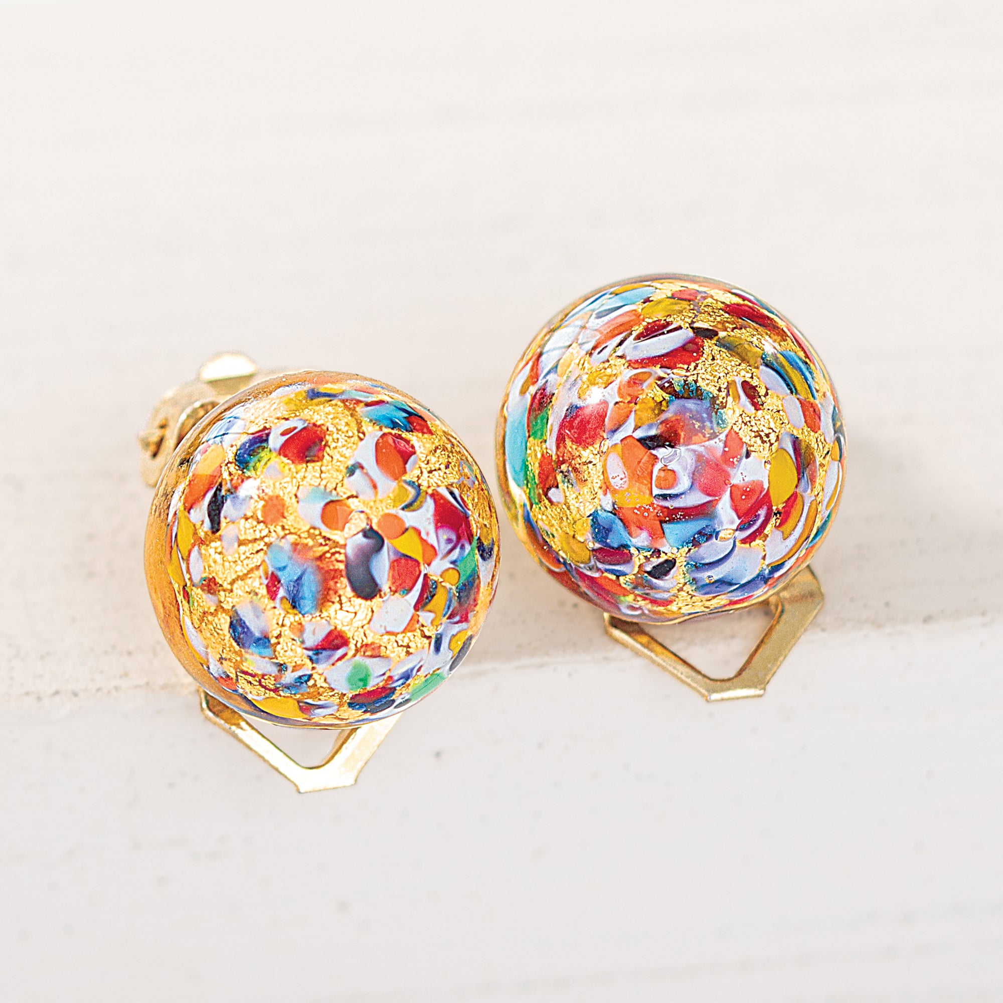 Murano Glass Speckled Clip-On Button Earrings | Uno Alla Volta