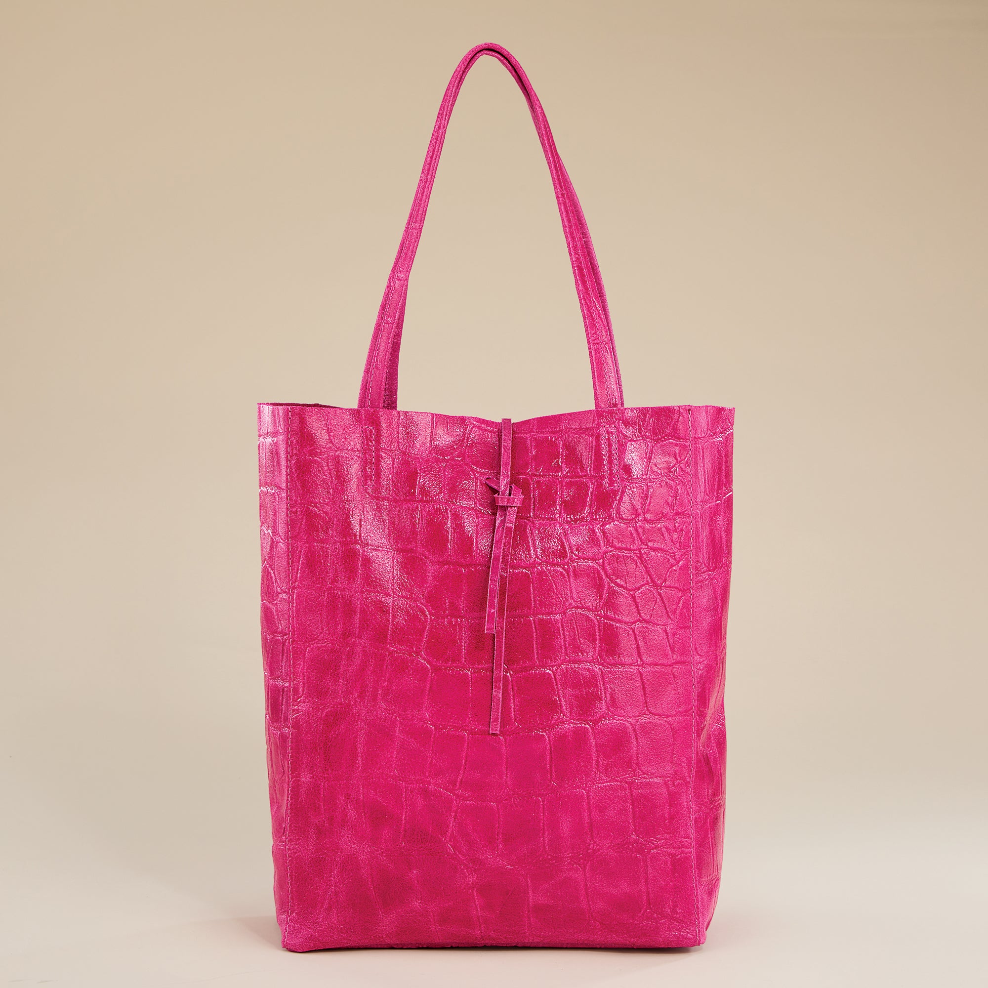 Francesca Fuchsia Croco Italian Leather Tote | Uno Alla Volta