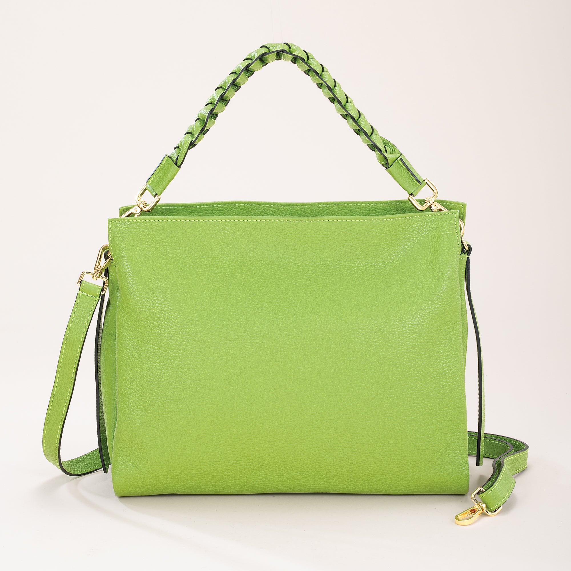 Calcata Lime Italian Leather Braided Shoulder Bag | Uno Alla Volta