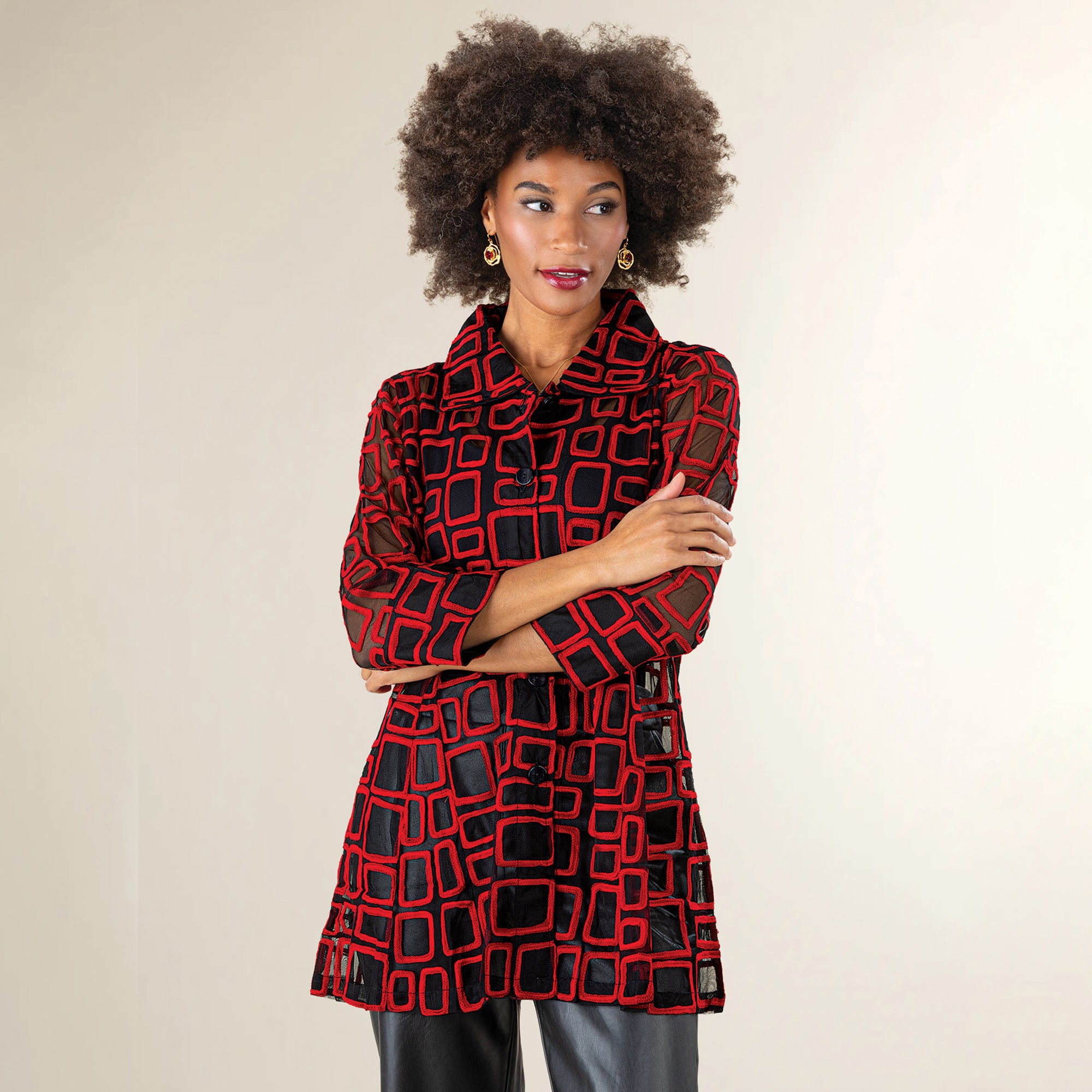 Stacked Squares Embroidered Jacket | Uno Alla Volta