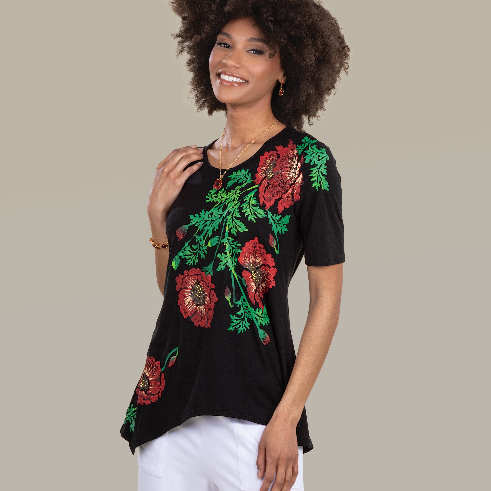 Hand-Painted Cheerful Poppies Blouse | Uno Alla Volta