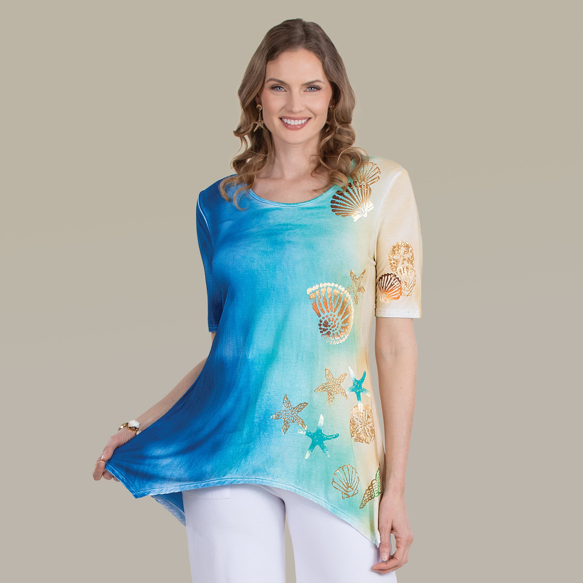 Hand-Painted Seashells By The Seashore Blouse | Uno Alla Volta