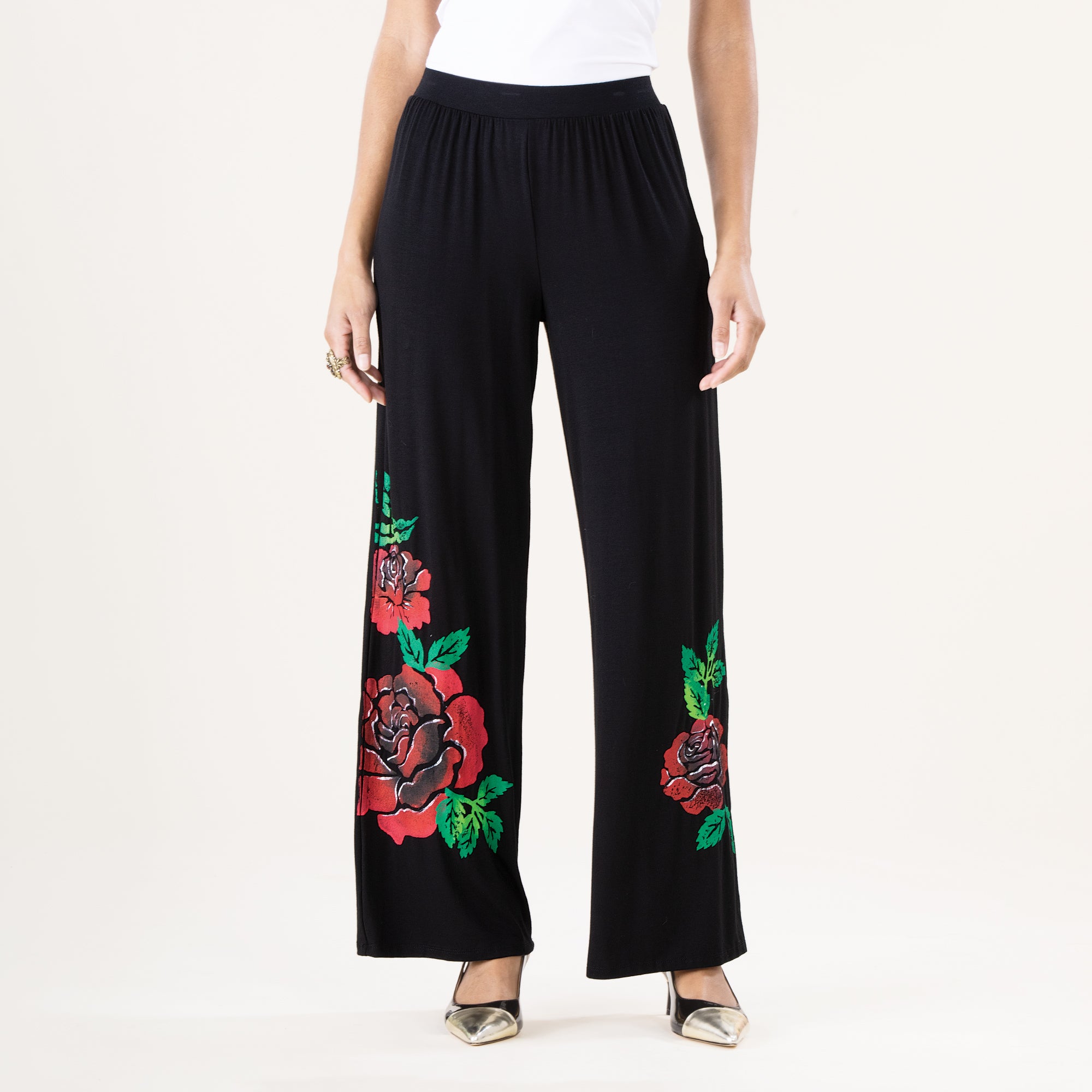 Hand-Painted Blooming Roses Pants | Uno Alla Volta