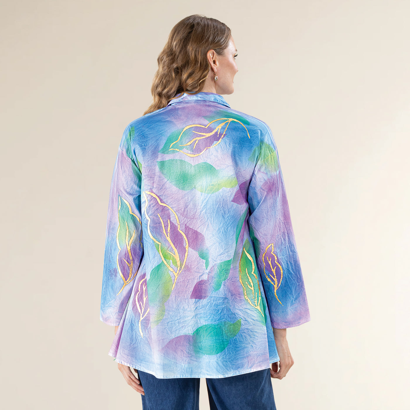 Hand-Painted Gossamer Leaves Button-Up Blouse | Uno Alla Volta