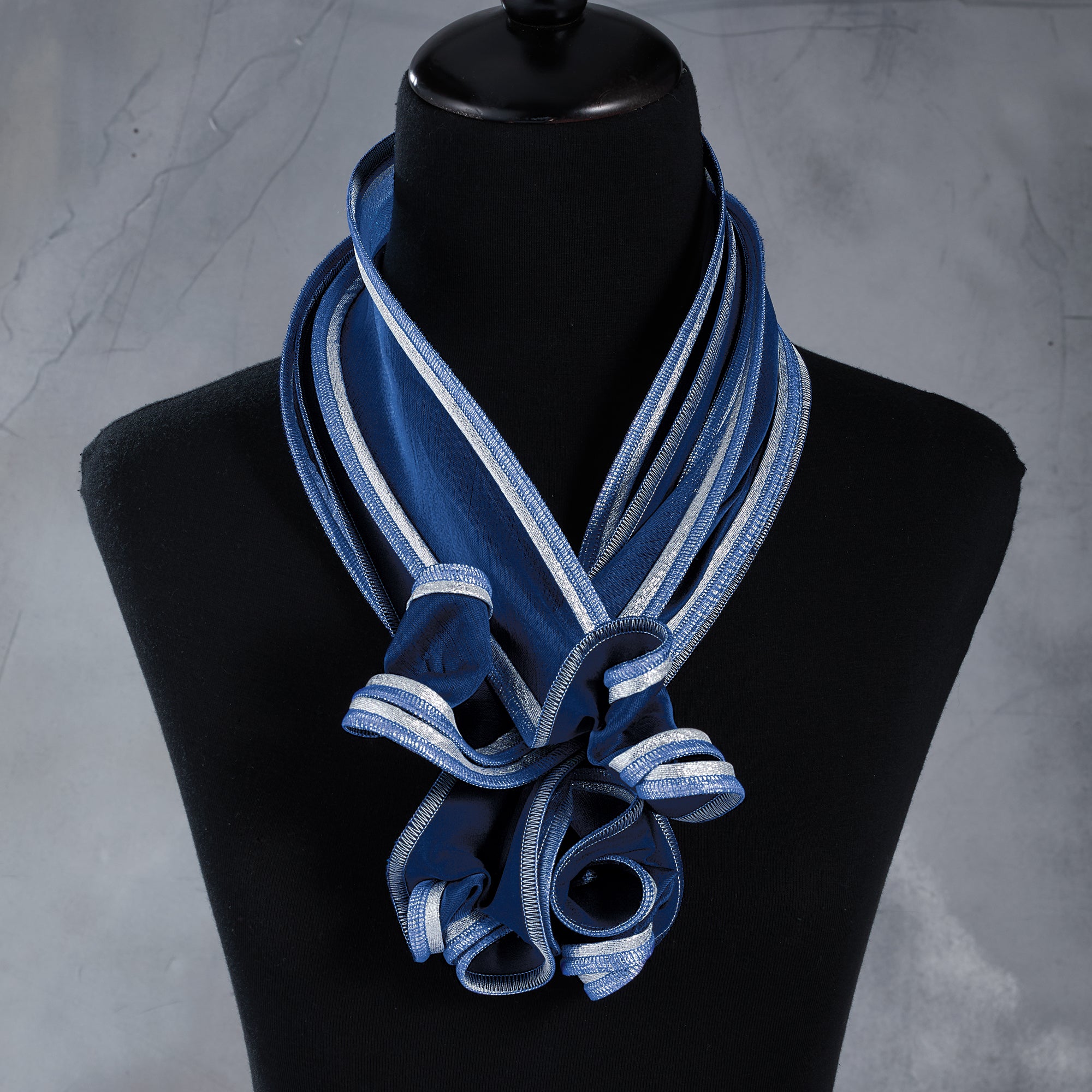 Sparkling Blue & Silver Short Sculptural Scarf | Uno Alla Volta