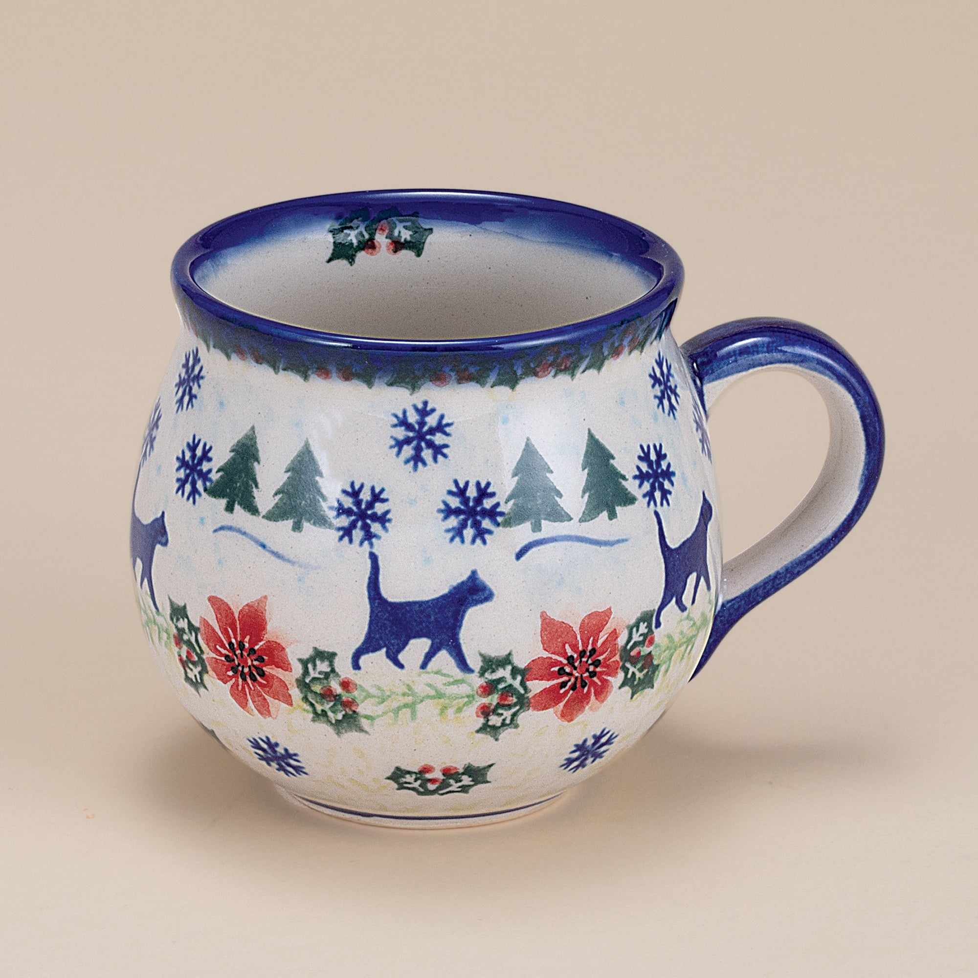 Polish Pottery Festive Felines Bubble Mug, 11oz. | Uno Alla Volta