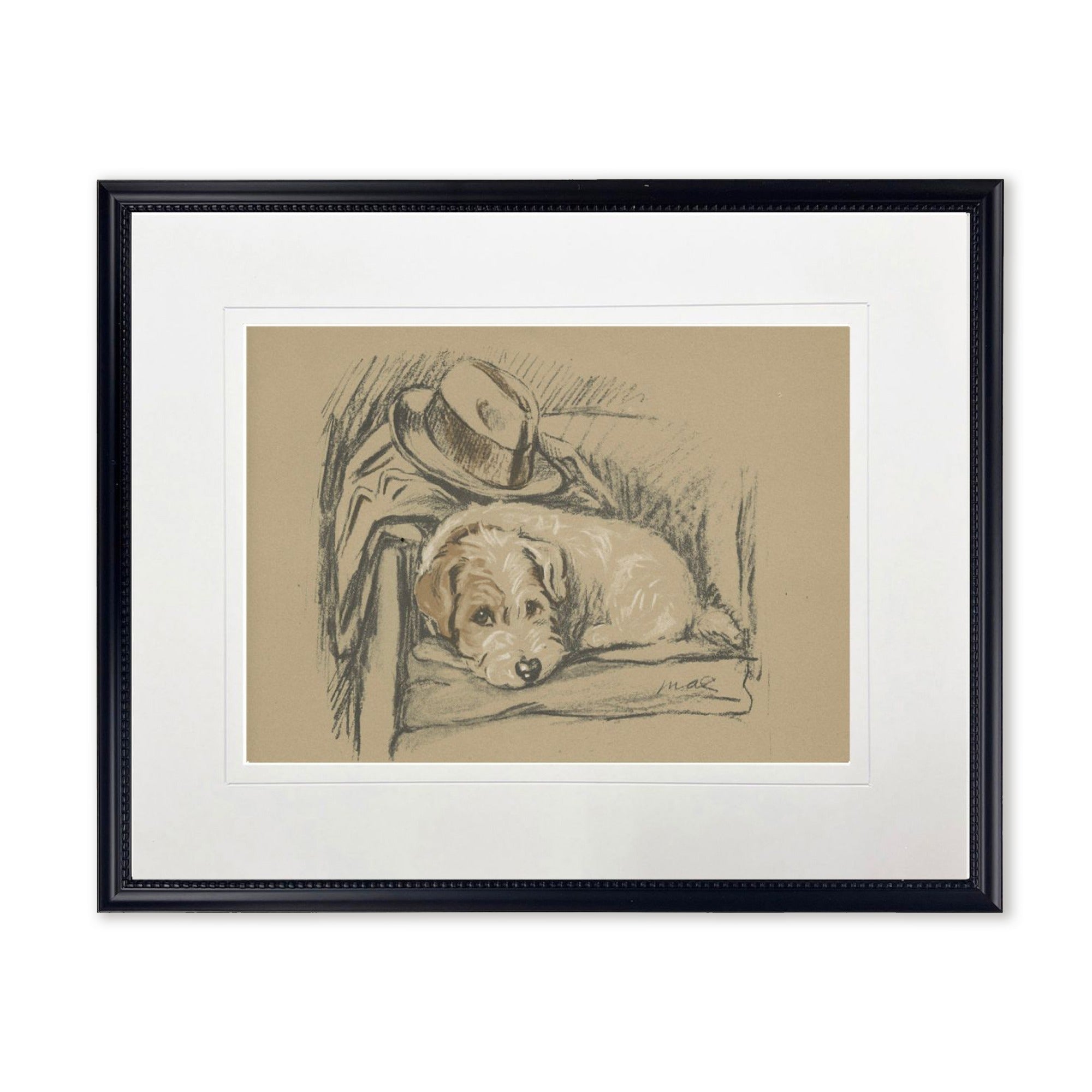 Vintage Dog Illustration in Black Wood Frame (20" x 16") | Uno Alla Volta