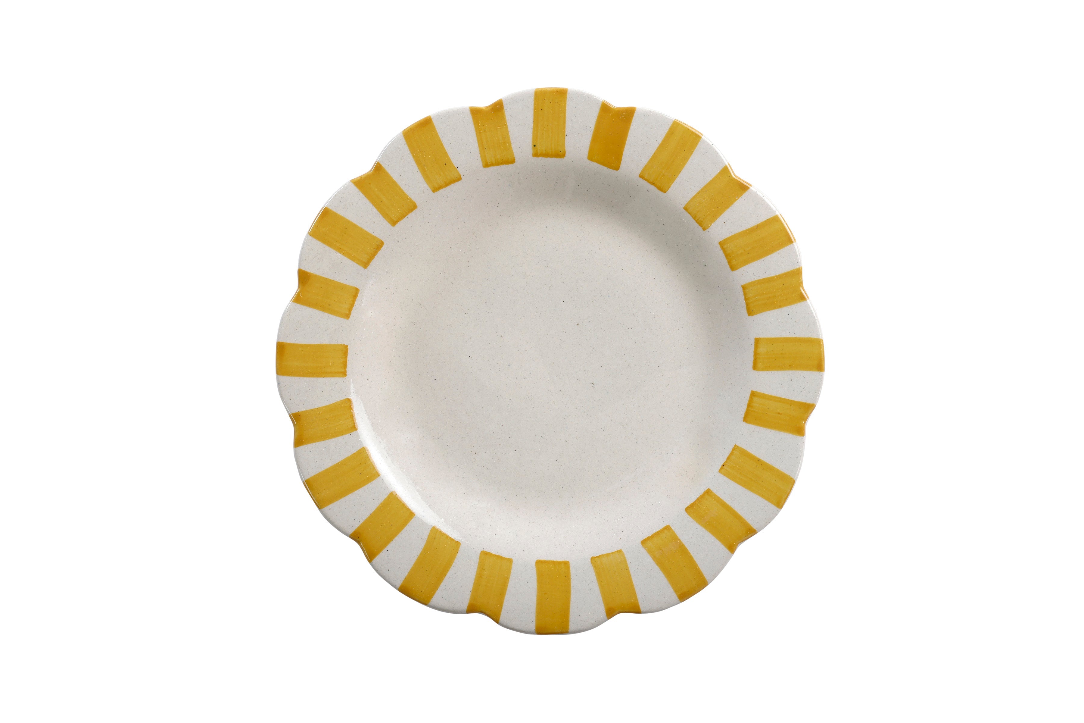 Handmade Ceramic Stripe Dinner Plate, Yellow 10" Set of 4 | Uno Alla Volta