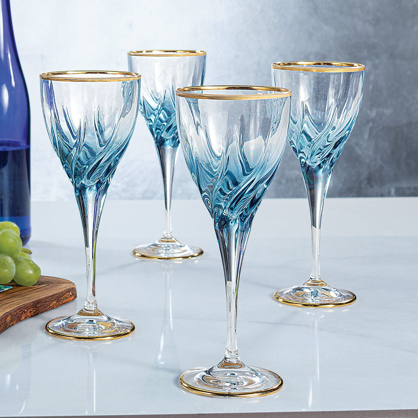 Blue Crystal Wine Glasses, Set Of 4 | Uno Alla Volta