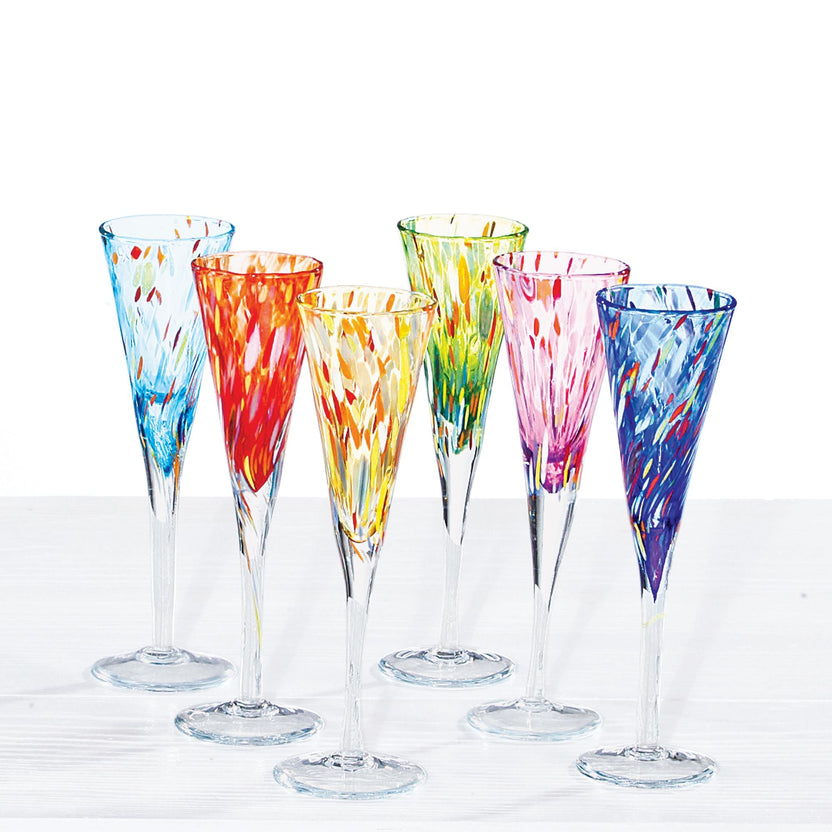 Murano-Style Confetti Champagne Glasses Set Of 6 | Uno Alla Volta