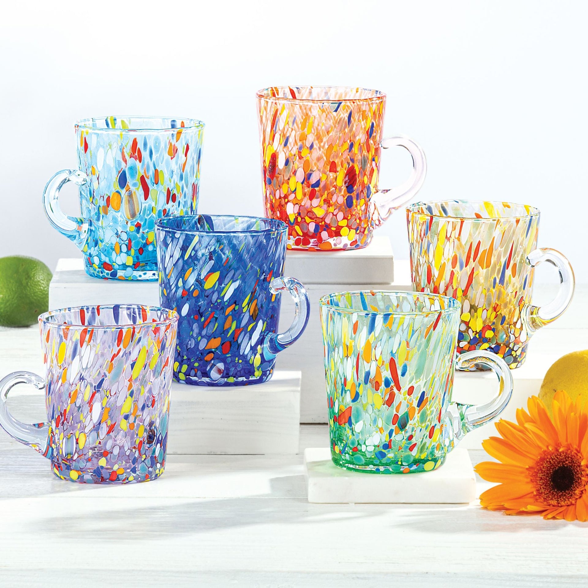 Murano-Style Glass Confetti Mugs Set of 6 | Uno Alla Volta