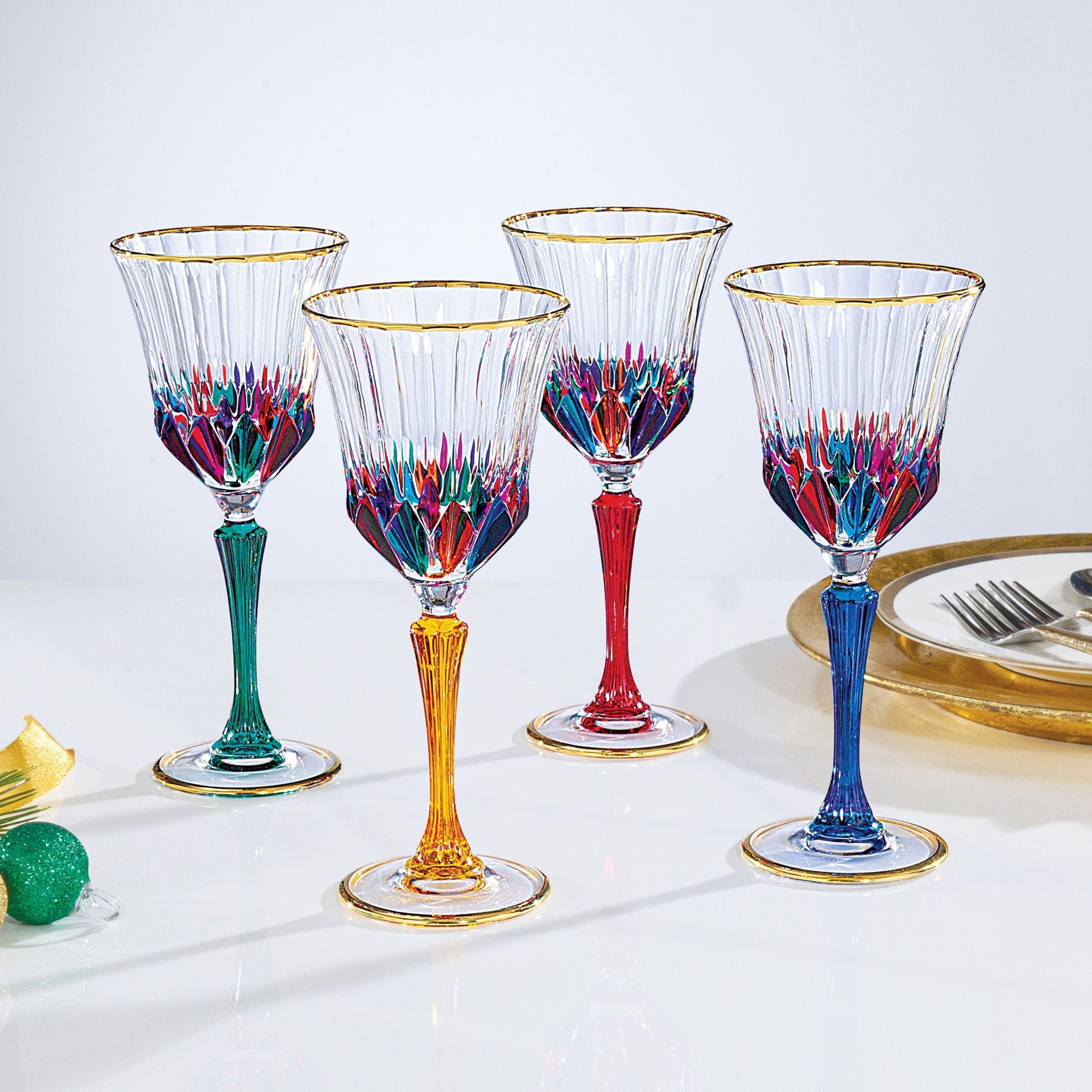 Jewel-Toned Crystal Wine Glasses Set Of 4 | Uno Alla Volta
