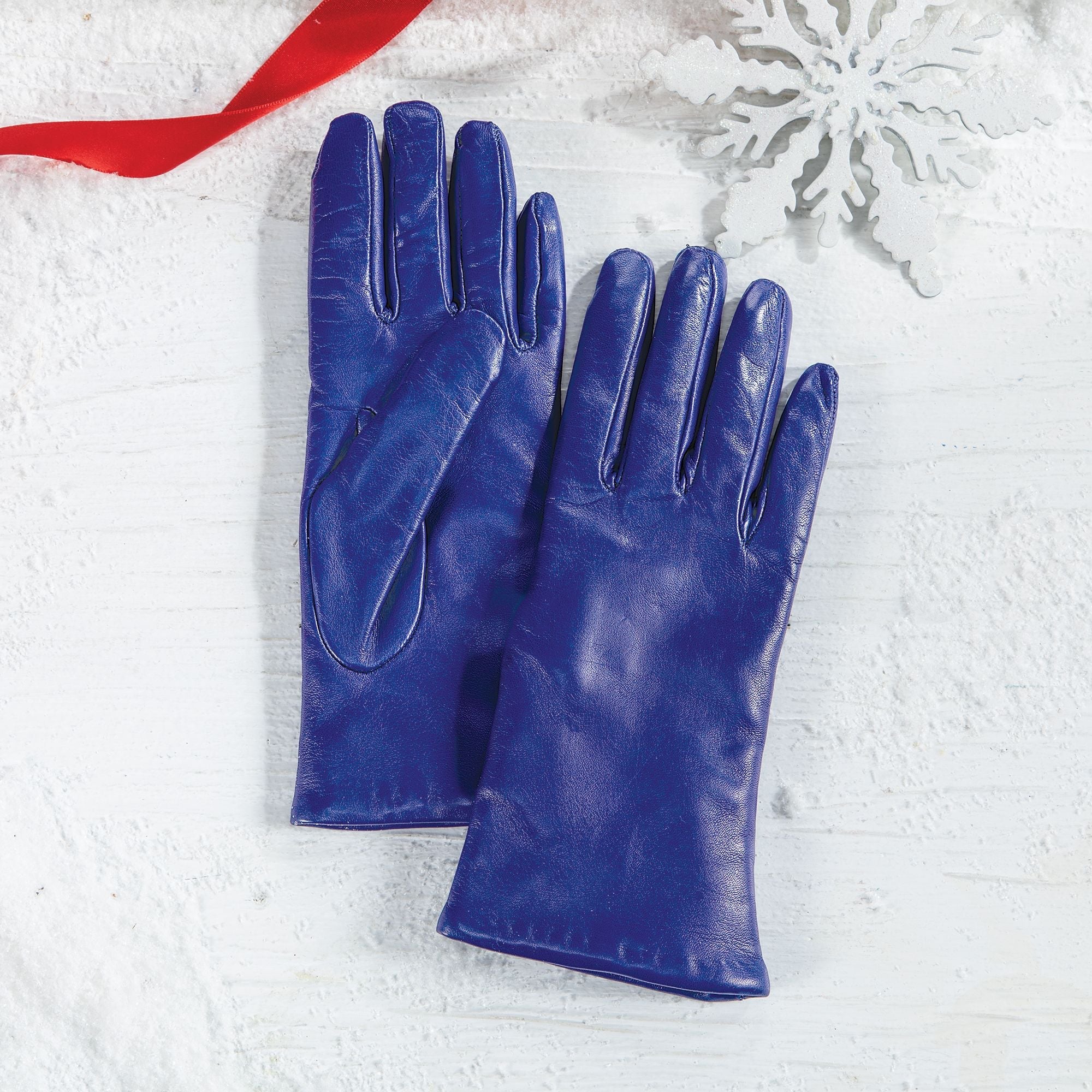 Cashmere Lined Blue Leather Gloves | Uno Alla Volta