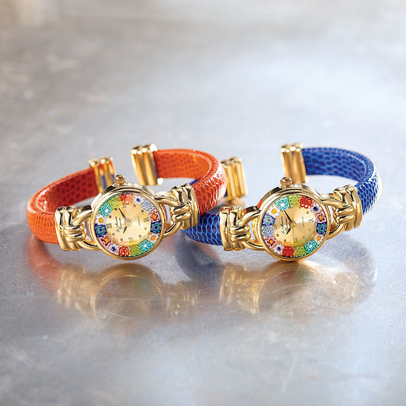 Murano Glass Millefiori Blue Cuff Watch | Uno Alla Volta