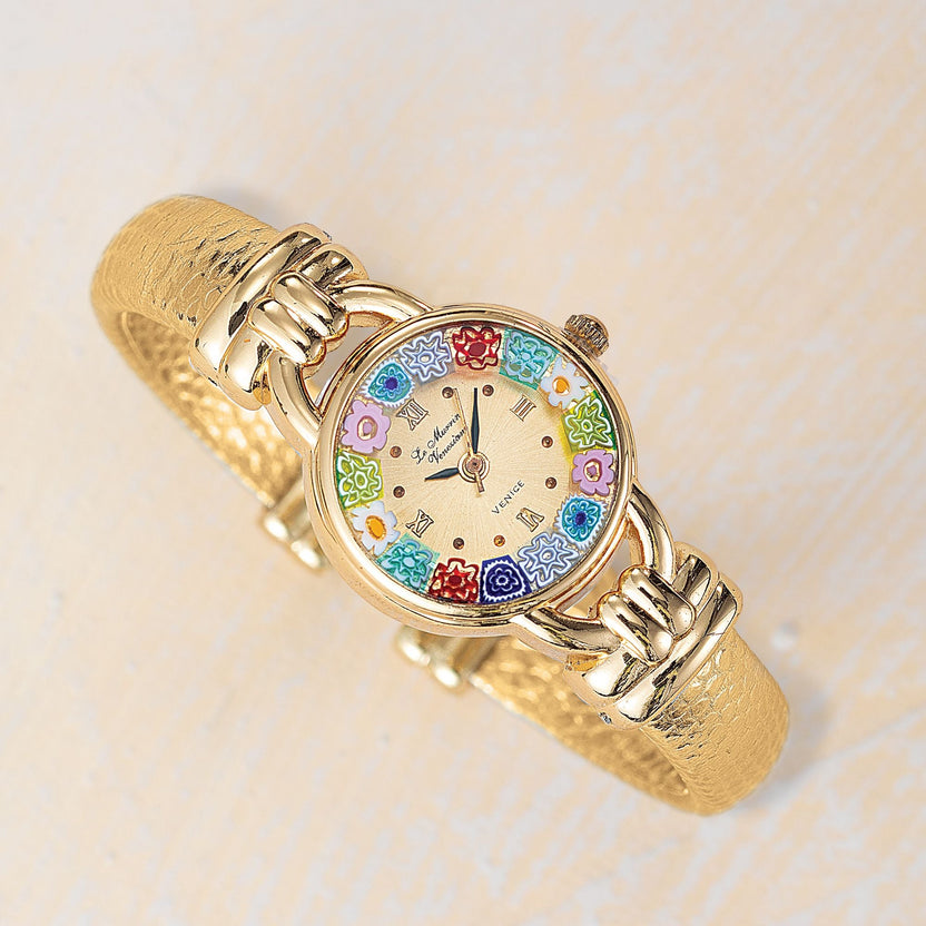 Murano Glass Millefiori Gold Cuff Watch | Uno Alla Volta
