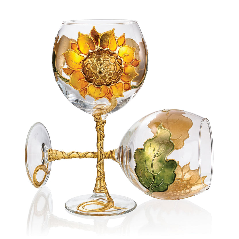 Hand-Gilded Sunflower Wine Glass | Uno Alla Volta